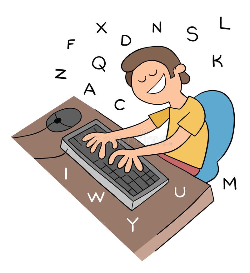 Cartoon Man Typing with Ten Fingers on the Keyboard, Vector ... Cartoon Man Typing with Ten Fingers on the Keyboard, Vector ...