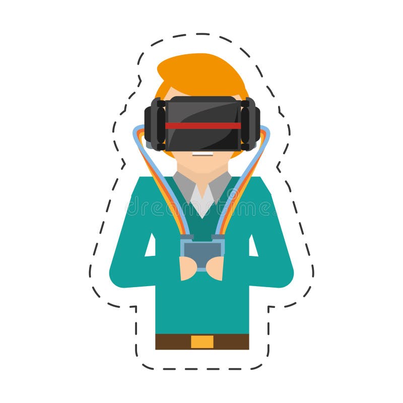 Cartoon Man with Vr Goggles Control Stock Illustration - Illustration ...