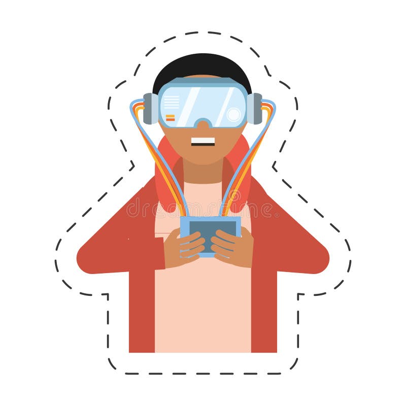Cartoon Man with Vr Goggles Control Stock Illustration - Illustration of video, male: 87214653