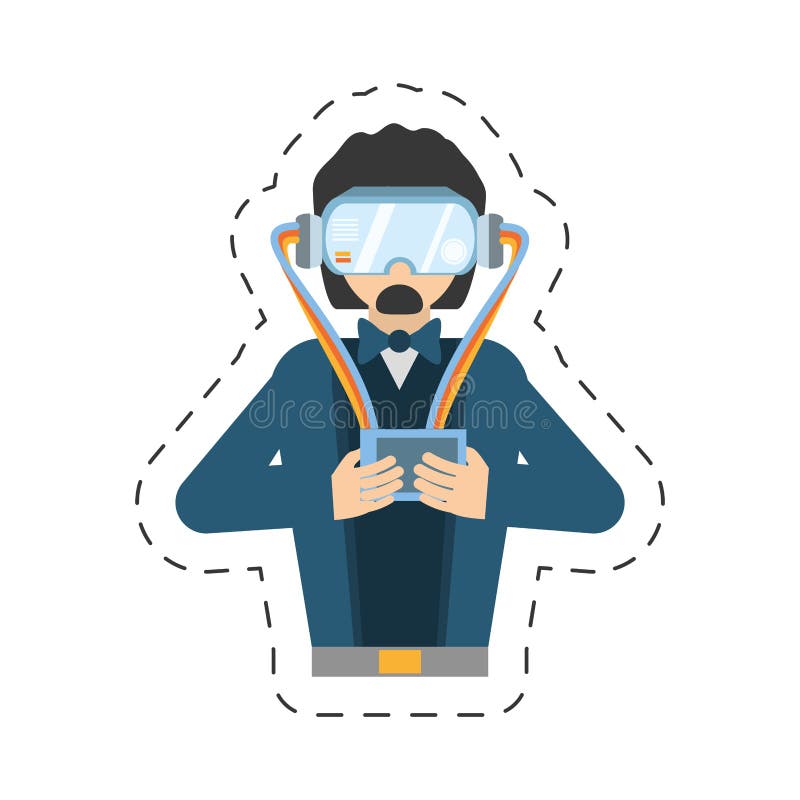 Cartoon Man with Vr Goggles Control Stock Illustration - Illustration ...