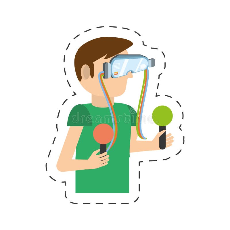 Cartoon Man with Vr Goggles Control Stock Illustration - Illustration ...