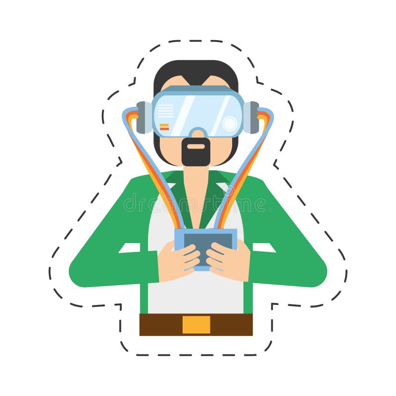 Cartoon Man with Vr Goggles Control Stock Illustration - Illustration ...