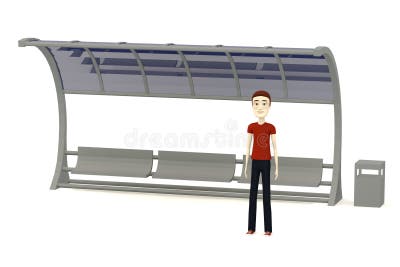 Cartoon Man Waiting on Bus Stop Stock Illustration - Illustration of ...