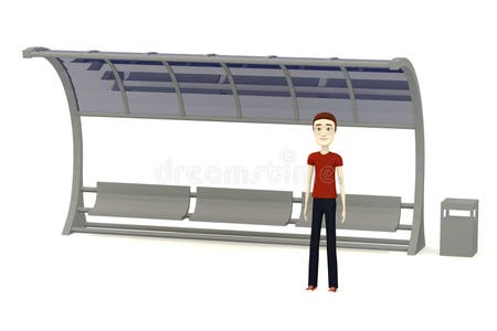 Cartoon Man Waiting on Bus Stop Stock Illustration - Illustration of ...