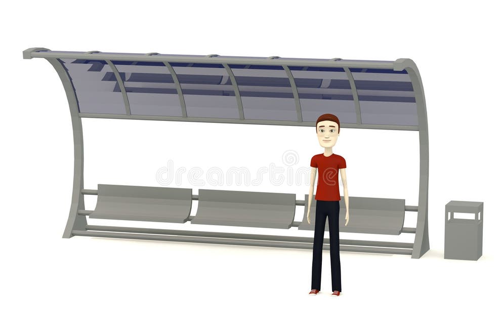 Cartoon Man Waiting on Bus Stop Stock Illustration - Illustration of ...