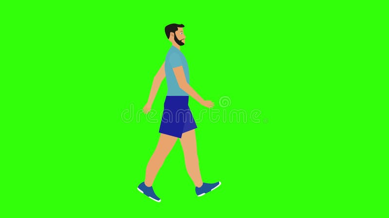 Cartoon Man Walking Animation, Seamless Loop on Green Screen Chroma Key ...