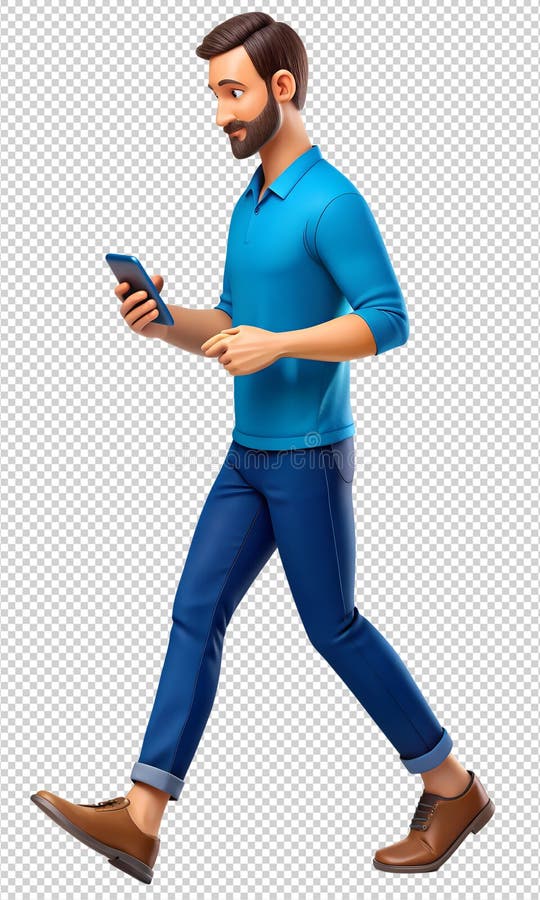 Cartoon Man Walking and Using Smartphone Stock Image - Illustration of ...