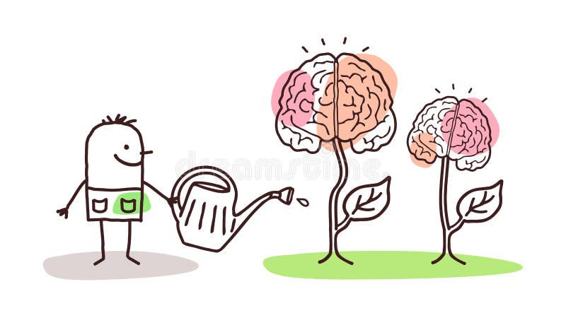 Cartoon Man Watering Growing Brains Stock Vector - Illustration of ...