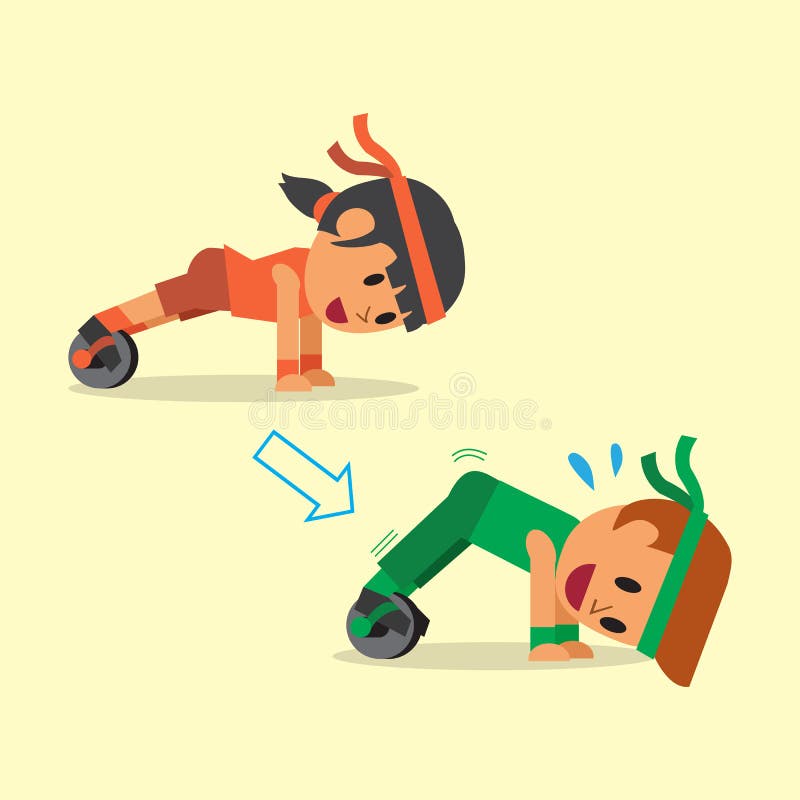 Cartoon a Man and a Woman Doing Ab Wheel Rollout Exercise Step Training ...