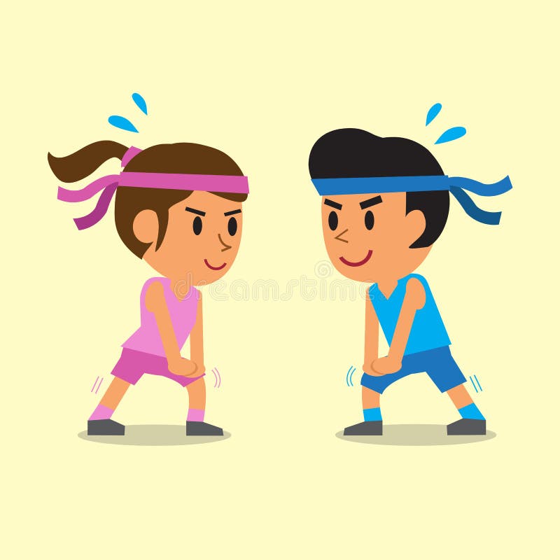 Cartoon a Man and a Woman Doing Calf Stretch Exercise Stock Vector ...