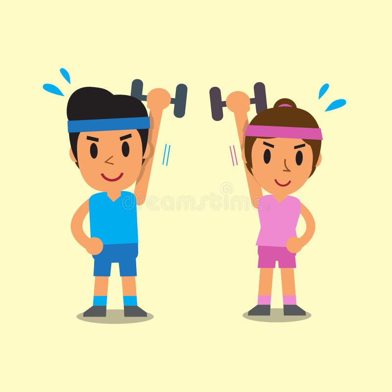 Cartoon Man and Woman Doing Dumbbell Exercise Stock Vector ...