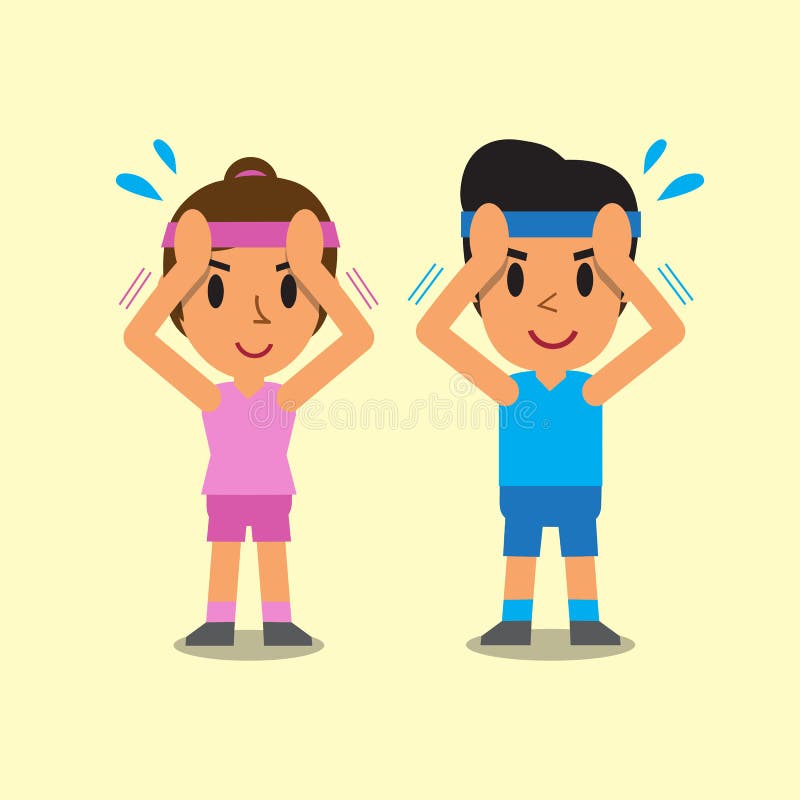 Cartoon Man and Woman Doing Isometric Neck Flexion Exercise Stock ...