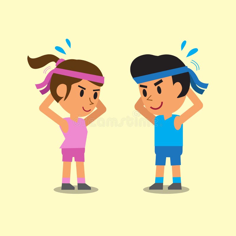 Cartoon Man and Woman Doing Neck Flexion Exercise Stock Vector ...