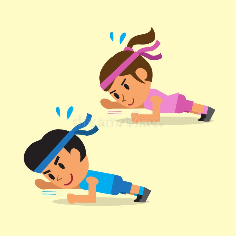 Cartoon a Man and a Woman Doing Plank with Arm Extension Exercise Stock ...