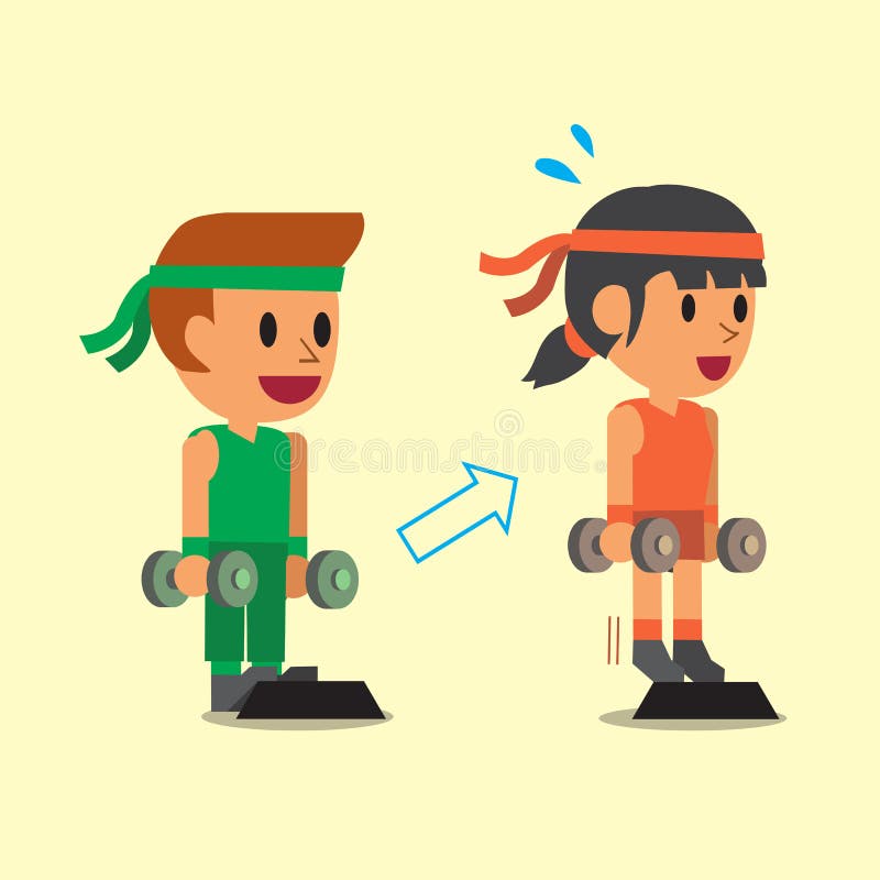 Cartoon Man and Woman Doing Standing Dumbbell Calf Raise Exercise Step ...