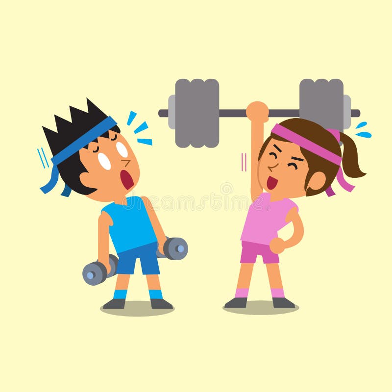 Cartoon Man and Woman Doing Weight Training Stock Vector - Illustration ...