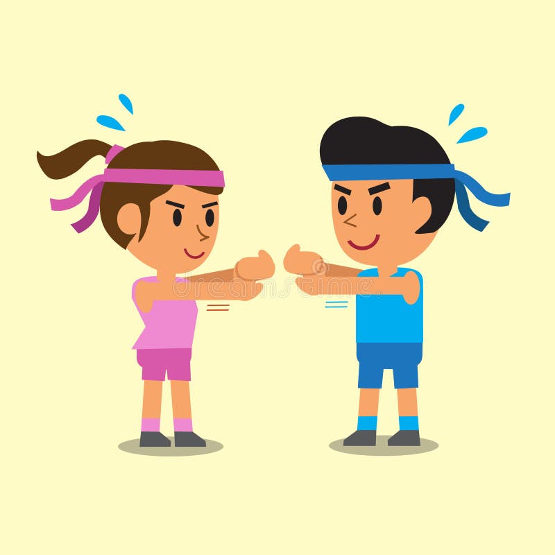 Cartoon a Man and a Woman Doing Wrist Extension Stretch Exercise Stock ...