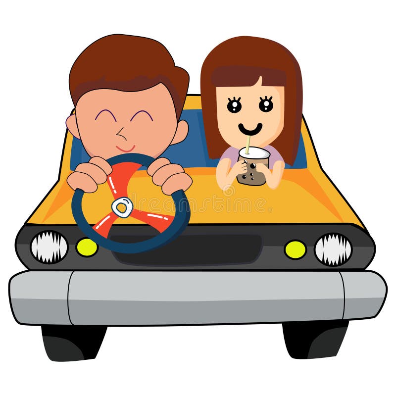 Cartoon Man and Woman Driving in a Car Stock Illustration ...