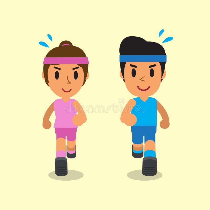 Cartoon Man and Woman Running Together Stock Vector - Illustration of ...