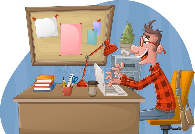 Cartoon Man Working At Computer Stock Vector - Illustration of work ...