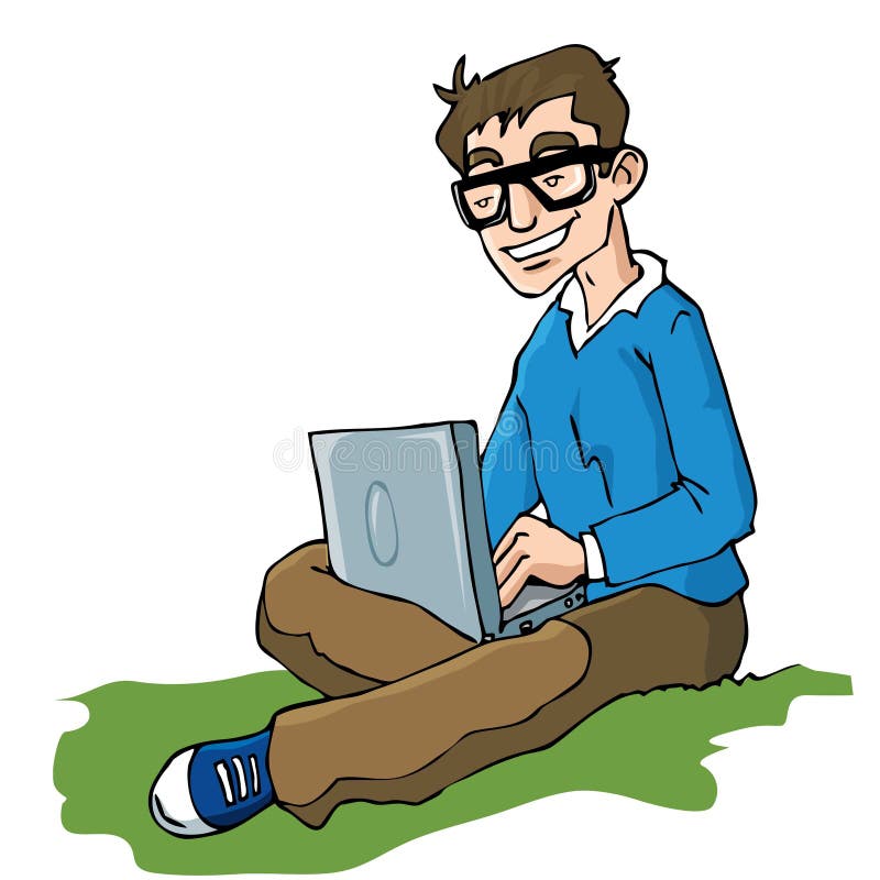 Cartoon of Man Working on a Laptop Stock Vector - Illustration of ...