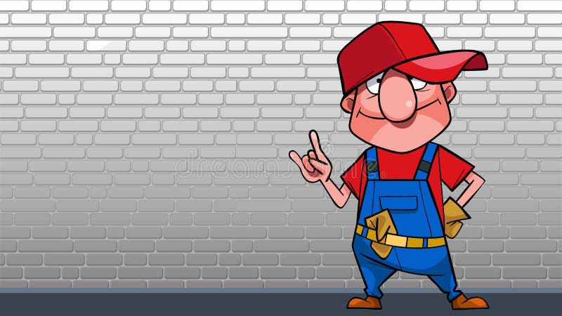 Cartoon Man in Working Overalls Posing Against a Wall Stock Vector ...