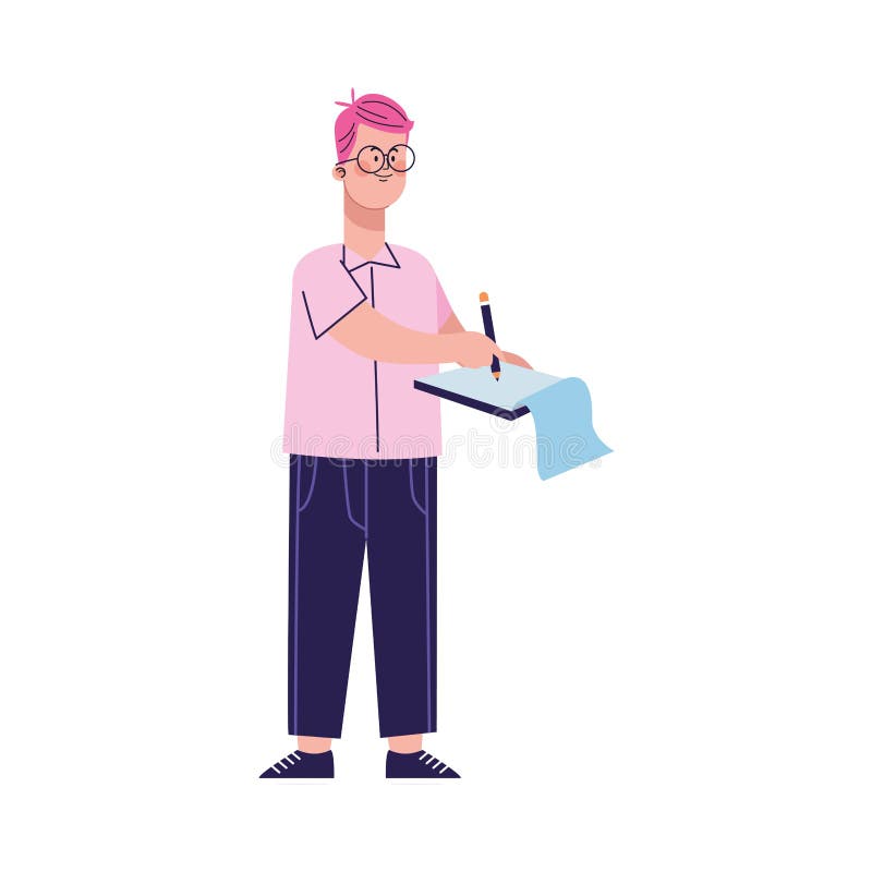 Cartoon Man Writing on Notes Stock Vector - Illustration of human ...