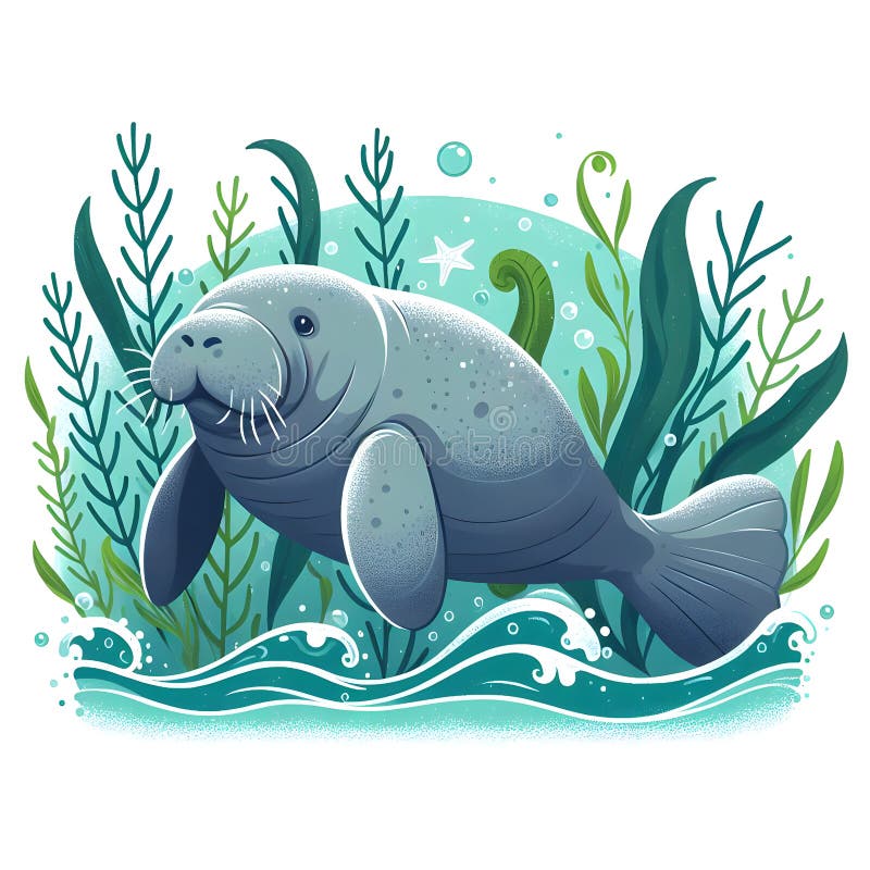 Cartoon Manatee or Mermaid of the Sea Stock Illustration - Illustration ...