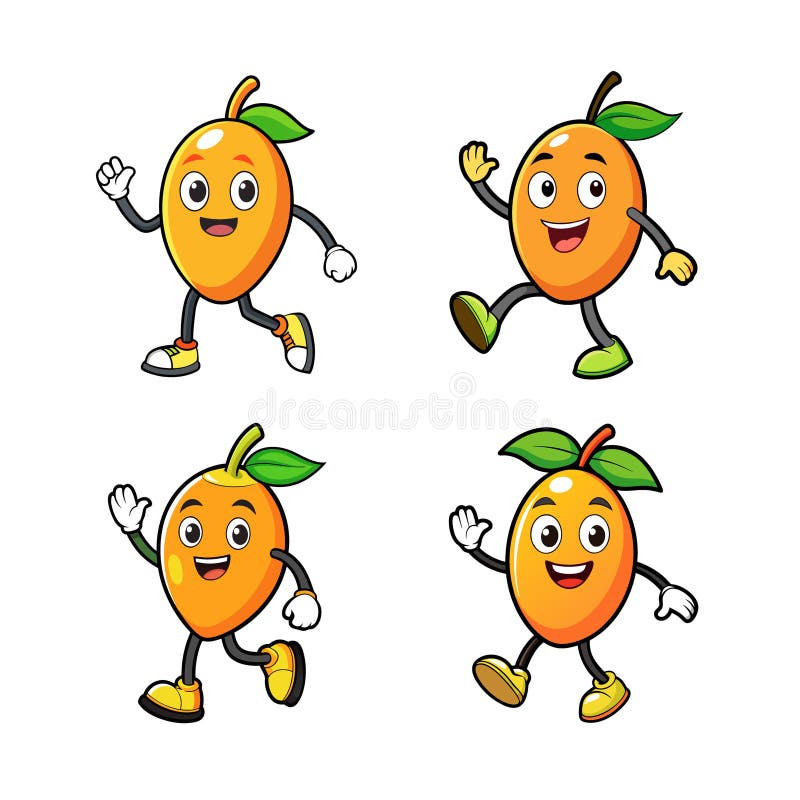 Cartoon Mango Character Collection Posing and Smiling Illustrations ...