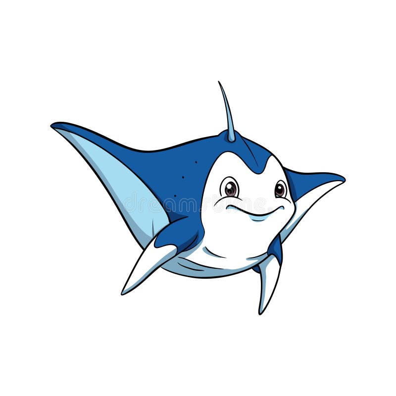 Cartoon Manta Ray Vector Illustration with Cute Smile Stock Photo ...
