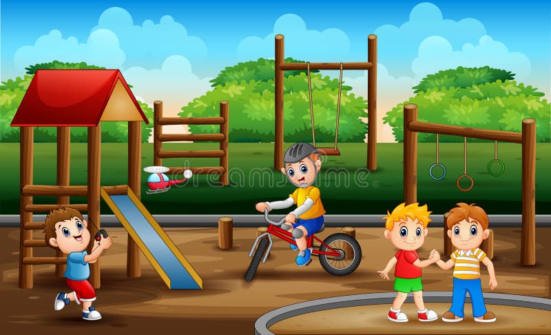 Cartoon Many Boys Having Fun Outside Stock Vector - Illustration of ...