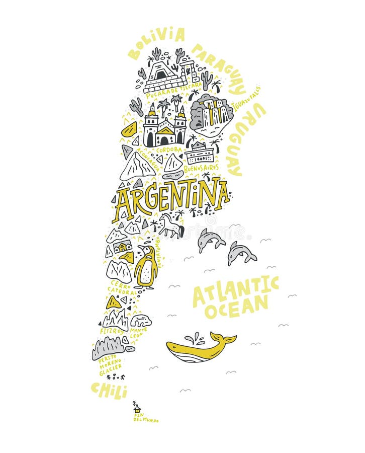 The Cartoon Map of Argentina Stock Vector - Illustration of atlantic ...