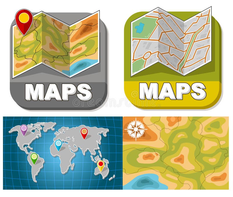 Cartoon Map Booklets with Way Points Vector Set Stock Vector ...