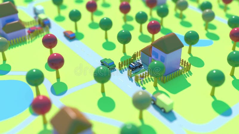 Cartoon Map Cars Road Town Mini 3d Game 3d Stock Illustration ...