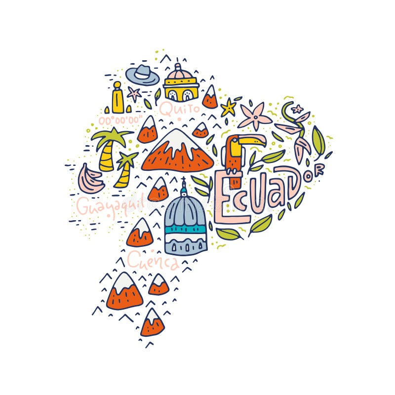 Cartoon Map of Ecuador stock vector. Illustration of architecture ...