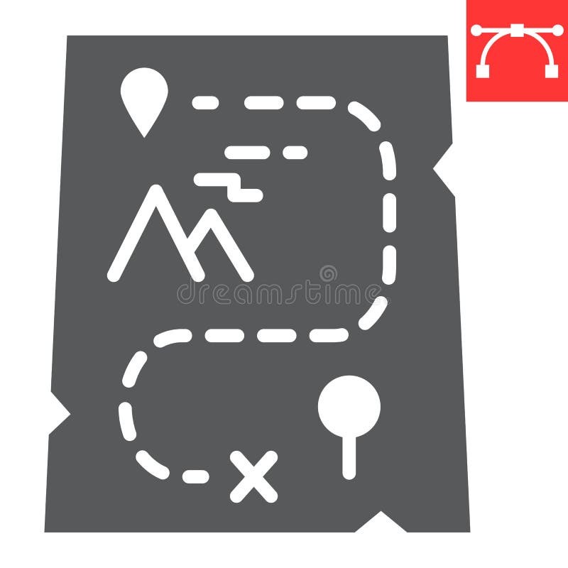Cartoon Map Glyph Icon, Video Games and Treasure, Adventure Game Sign ...