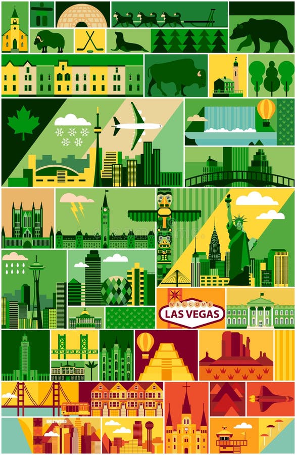 Cartoon Map of North America Stock Vector - Illustration of geometric ...