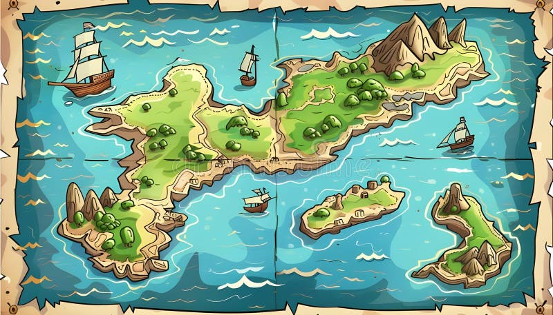 Map with sea and island stock illustration. Illustration of forest ...