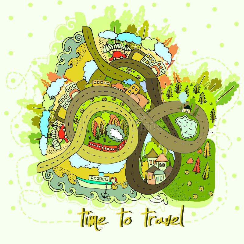 Cartoon map time to travel stock illustration. Illustration of color ...