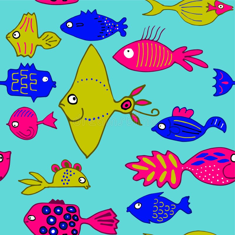 Cartoon Marine Fishes Seamless Pattern Stock Vector - Illustration of ...