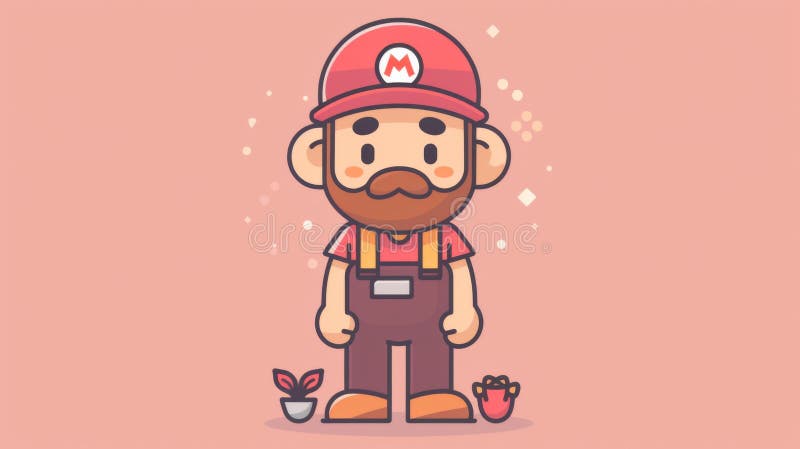 A Cartoon Mario with a Mustache and Hat Standing Next To Some Plants ...