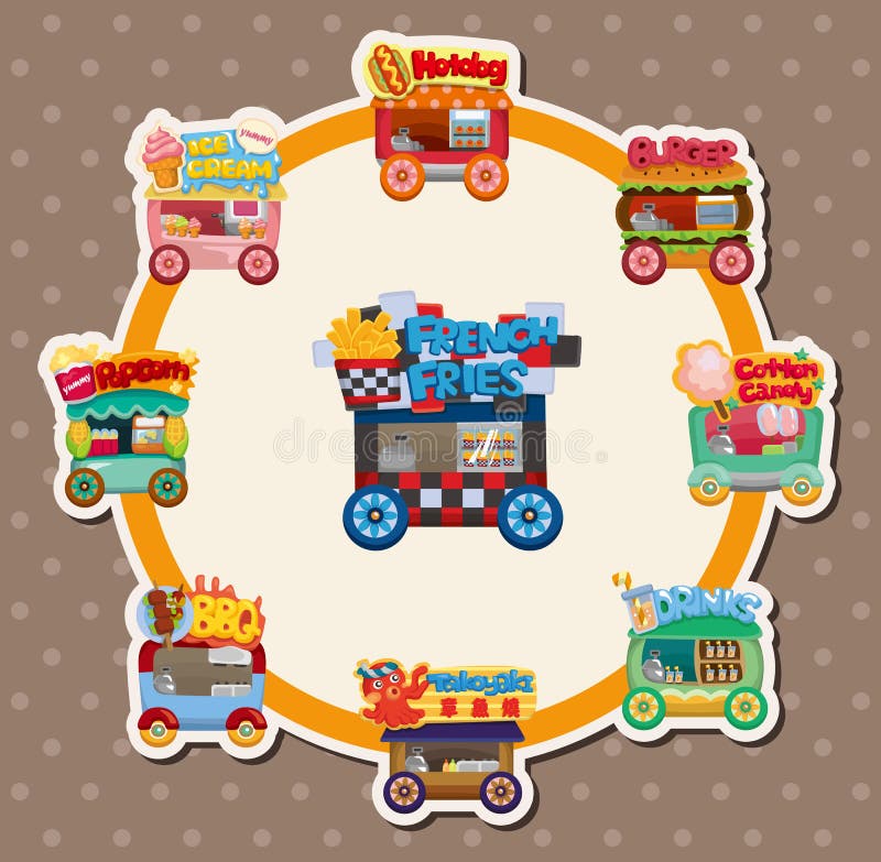 Cartoon Market Store Car Icon Collection Stock Vector - Illustration of ...