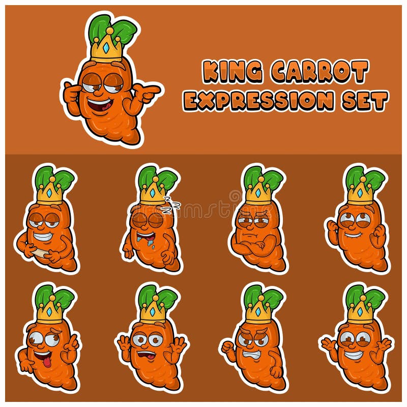 Cartoon Mascot of Carrot Character with King and Expression Set Stock ...