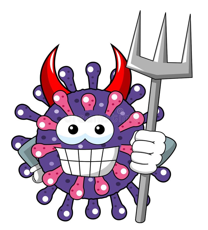 Cartoon Mascot Character Virus or Bacterium Devil Hlding Trident Weapon ...