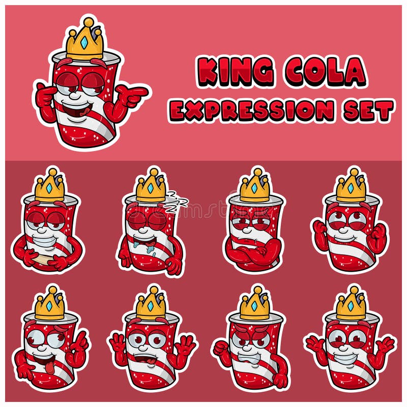 Cartoon Mascot of Cola Character with King and Expression Set Stock ...
