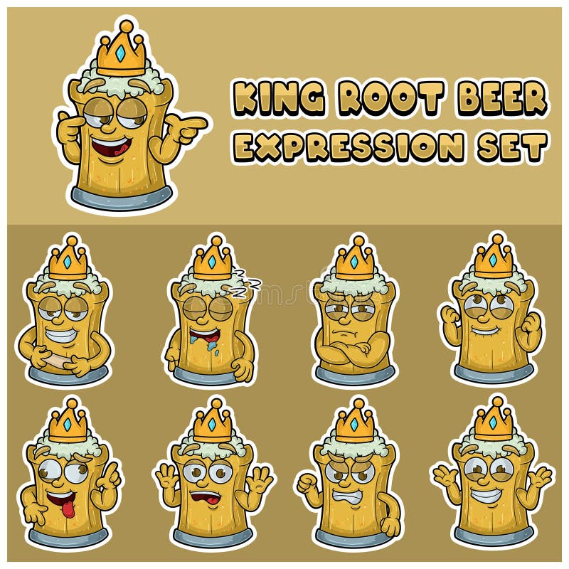 Cartoon Mascot of Root Beer Character with King and Expression Set ...