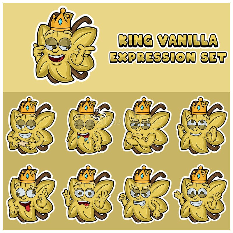 Cartoon Mascot of Vanilla Character with King and Expression Set Stock ...