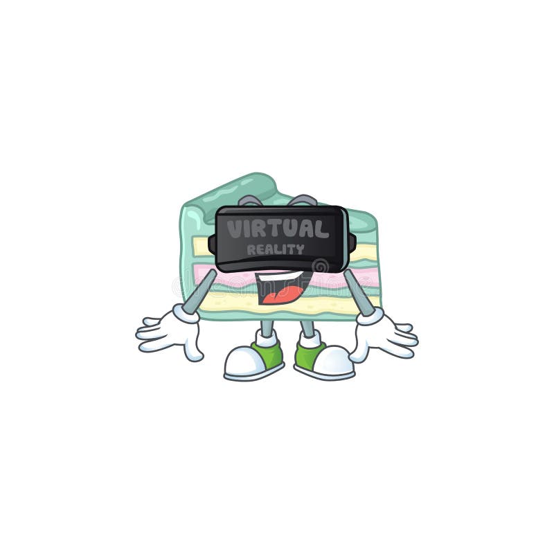A Cartoon Mascot of Vanilla Slice Cake Enjoying Game with Virtual ...