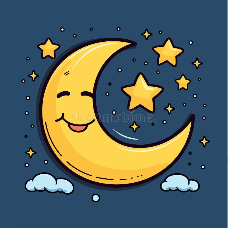 Cartoon Mascot Vector of the Smiling Moon Sleeping Peacefully among the Stars Stock Vector ...