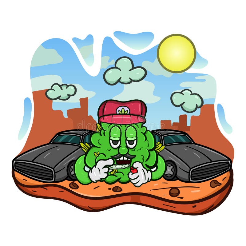 Cartoon Mascot of Weed Bud with Weed Cigarette in Wild West. Stock ...